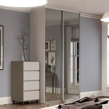 2 x 914mm Classic Mirror Panel Silver Framed Sliding Doors